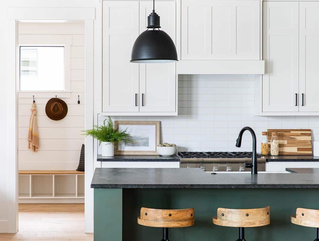 White Shaker Cabinets Around Tile Backsplash - Soul & Lane