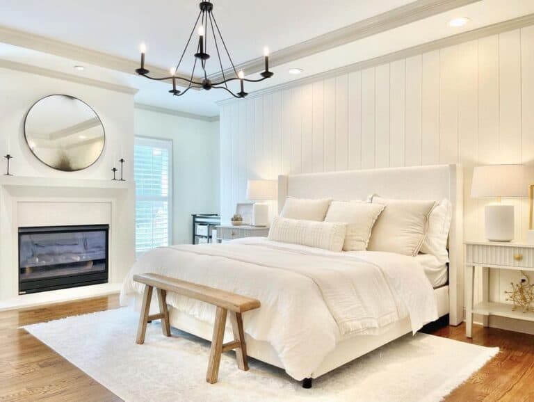 White Vertical Shiplap Bedroom Accent Wall Soul And Lane