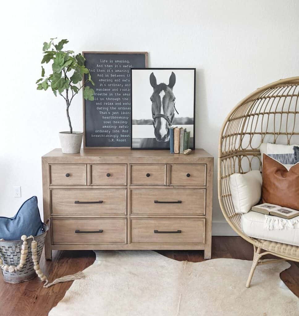 Wood Dresser and Irregular Shaped Rug - Soul & Lane