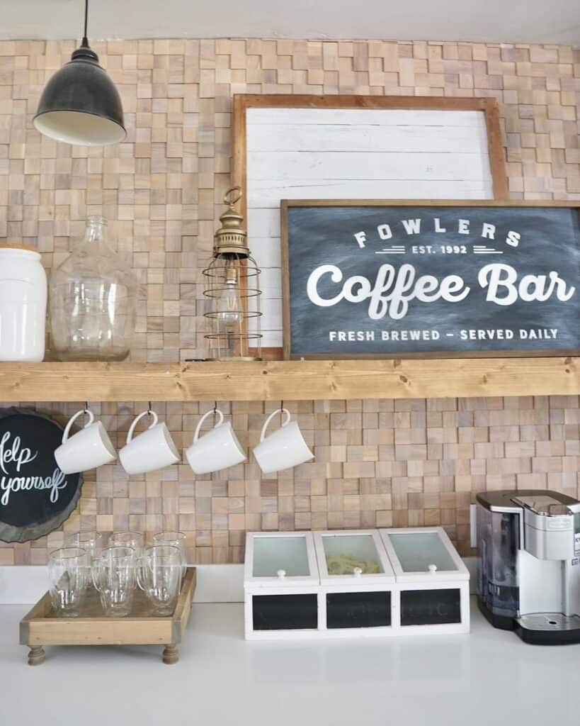 Coffee Bar with Wood Block Backsplash - Soul & Lane