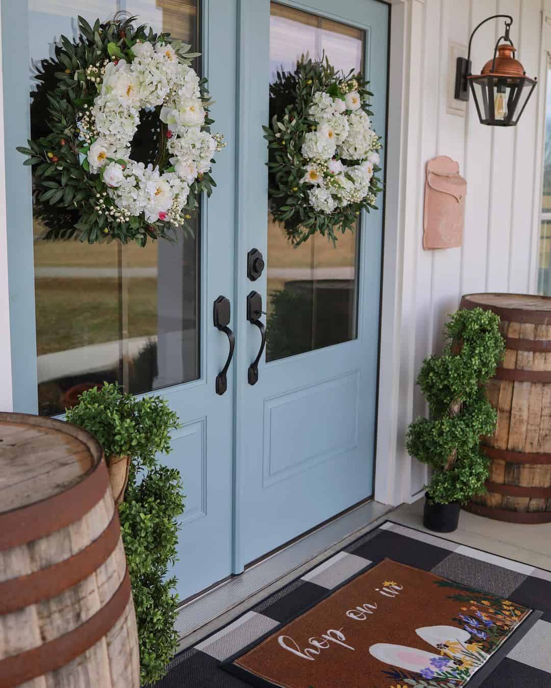 Double Blue French Doors with White Wreath - Soul & Lane