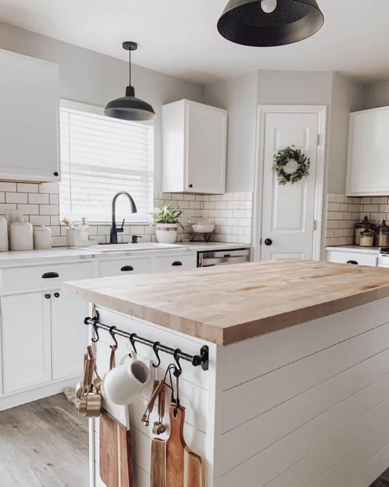 Farmhouse Greige Kitchen with Butcher Block Island - Soul & Lane