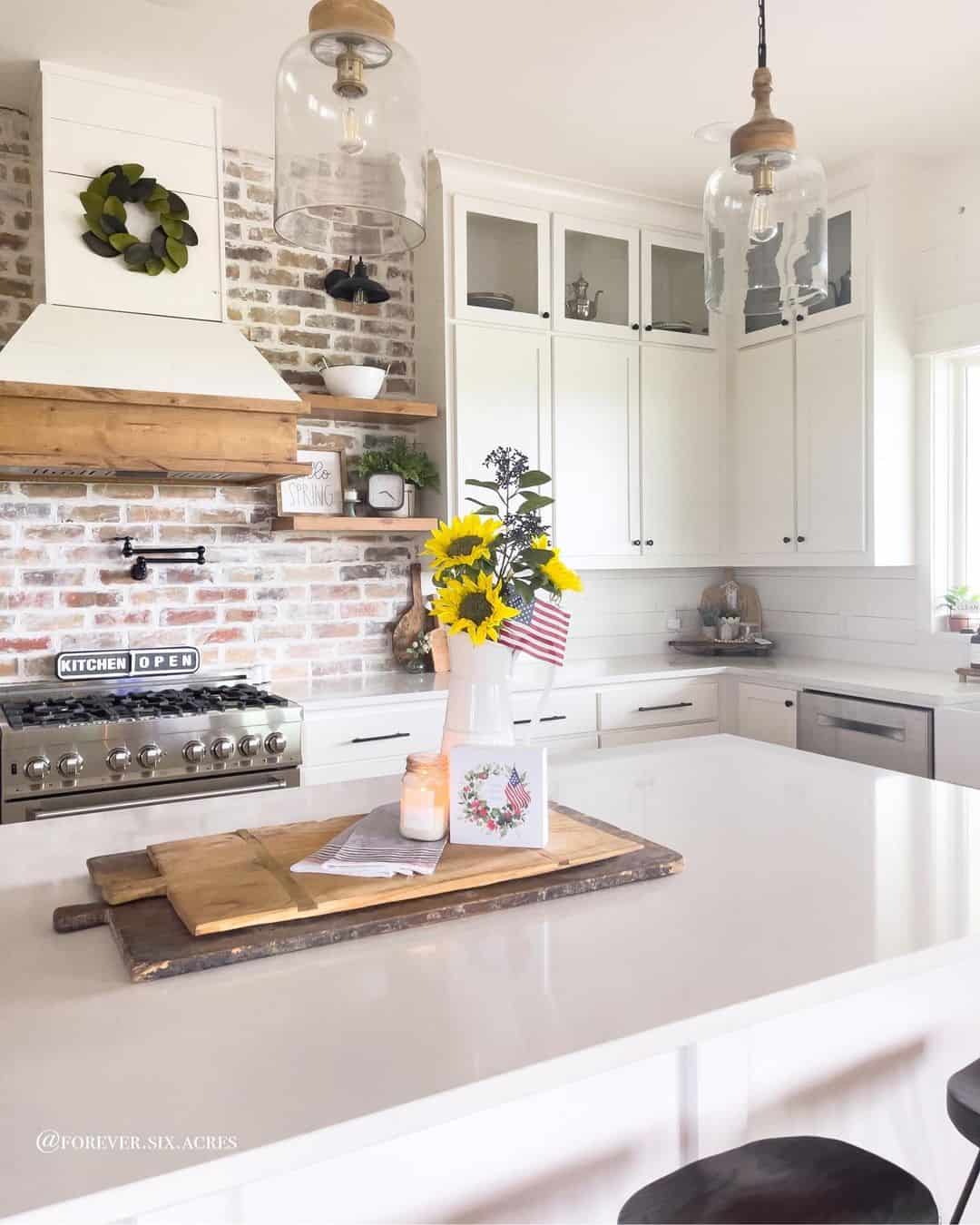 Farmhouse Kitchen with Exposed Brick Wall - Soul & Lane