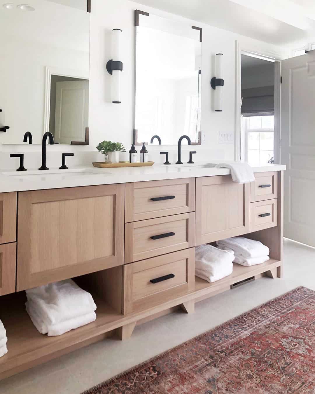 Modern Bathroom with Wood Double Vanity - Soul & Lane