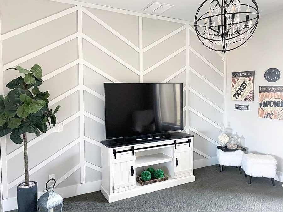 Modern Theater Room With Chevron Wall - Soul & Lane
