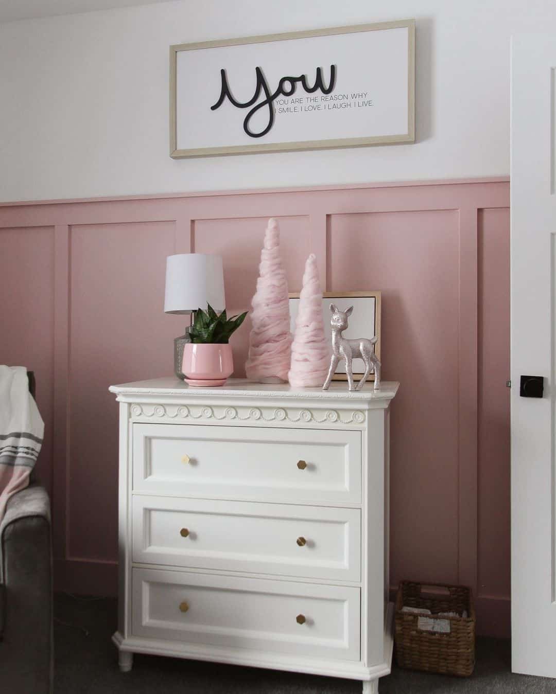 Pink Board and Batten Nursery with White Dresser - Soul & Lane