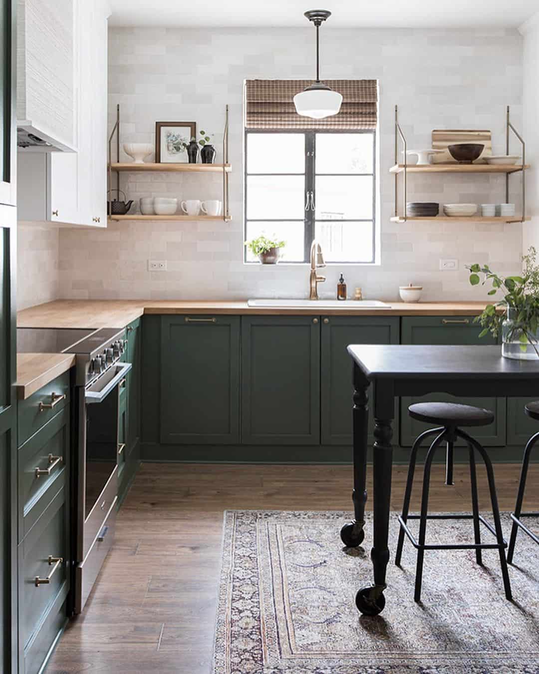 Rustic Sage Green Kitchen Cabinets and a Gold Gooseneck Sink - Soul & Lane