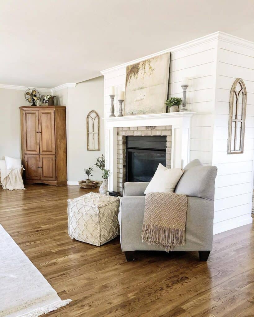 Small Square Beige Pouf in a Living Room - Soul & Lane