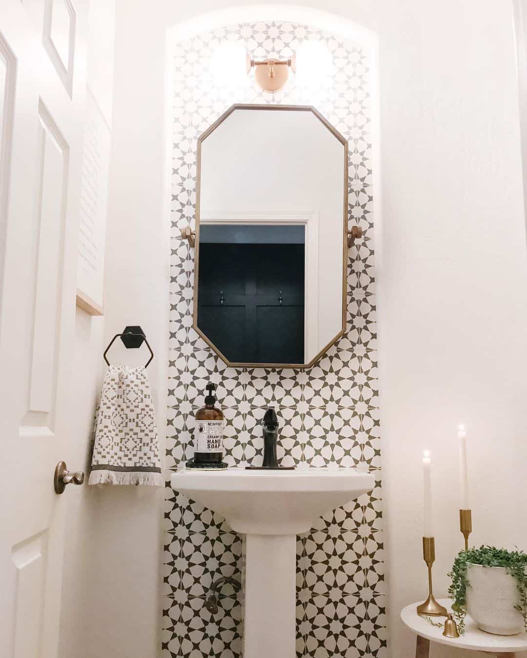 Sunburst Tiled Wall in Powder Room - Soul & Lane