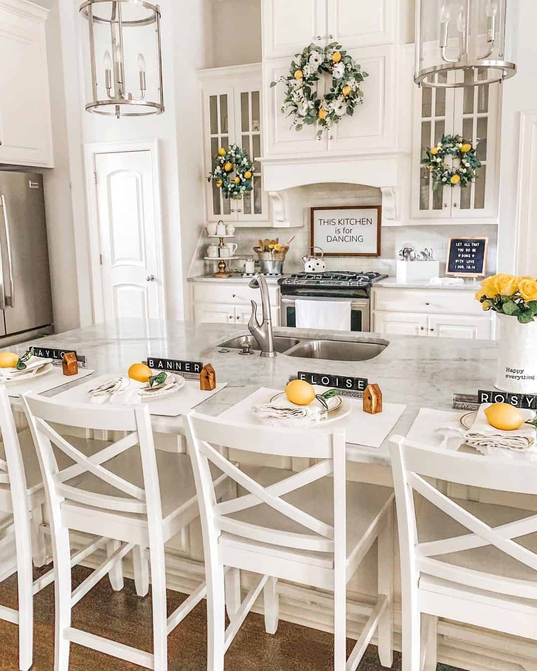 Yellow Accents in White Farmhouse Kitchen - Soul & Lane