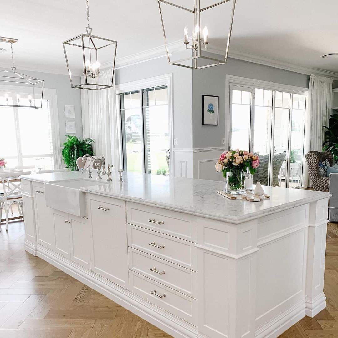 Bright Kitchen with Wood Herringbone Flooring - Soul & Lane