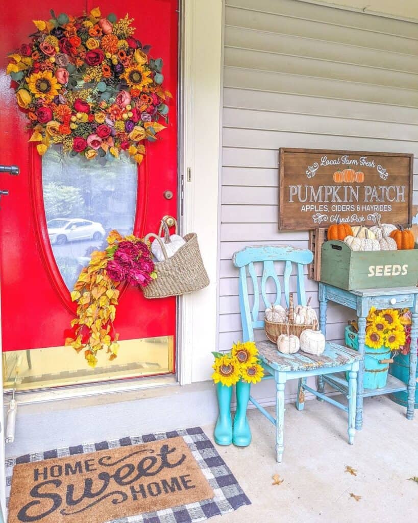 Bright Red Front Door with Floral Wreath - Soul & Lane