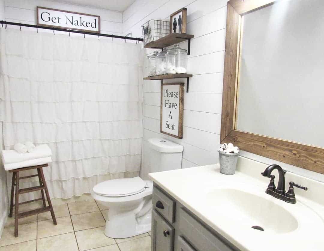 Farmhouse Bathroom Decor Signs in Shiplap Bathroom - Soul & Lane