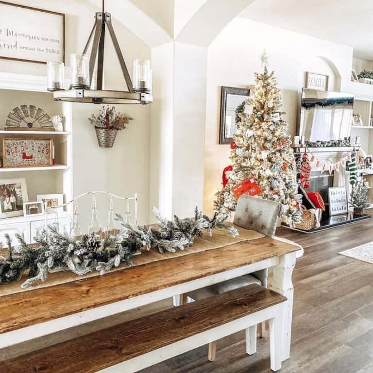 Frosted Fir Boughs on Benched Table - Soul & Lane