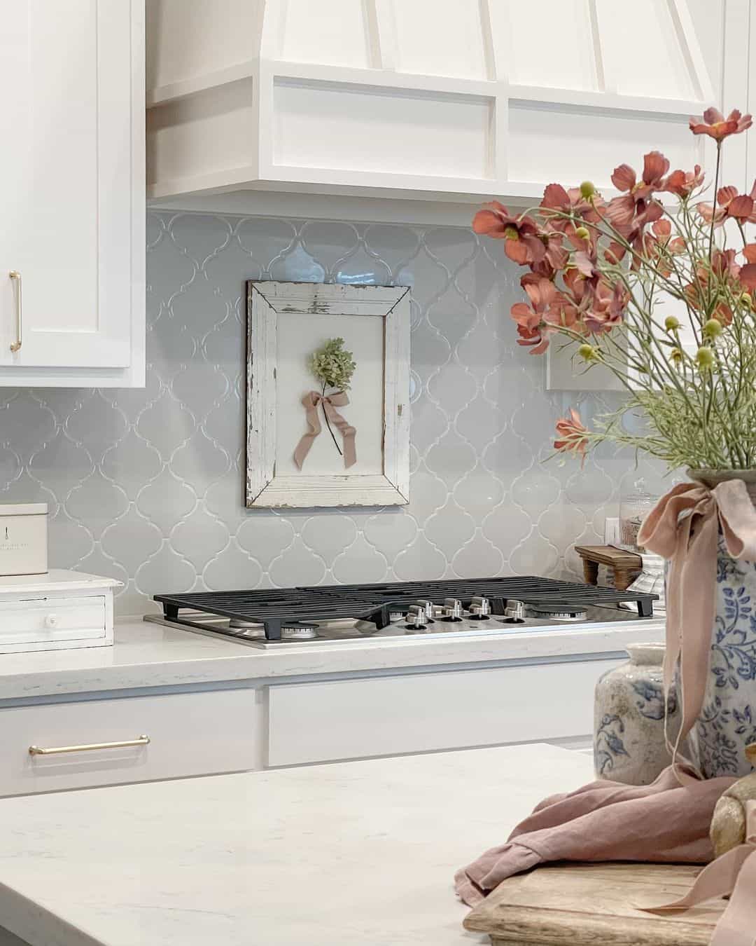 Gray Tile Wall and Pink Floral Décor - Soul & Lane