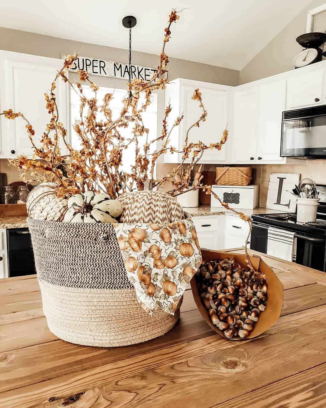 Kitchen Decor Cloth Basket Filled with Fabric Pumpkins - Soul & Lane