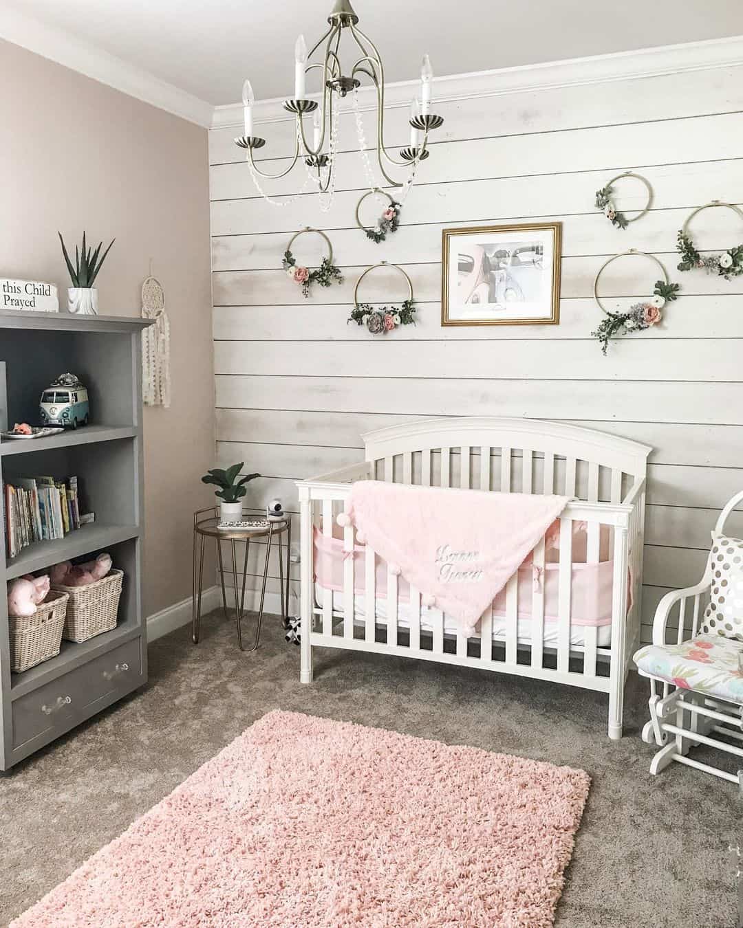 Nursery with Shiplap Wall and Pink Touches - Soul & Lane