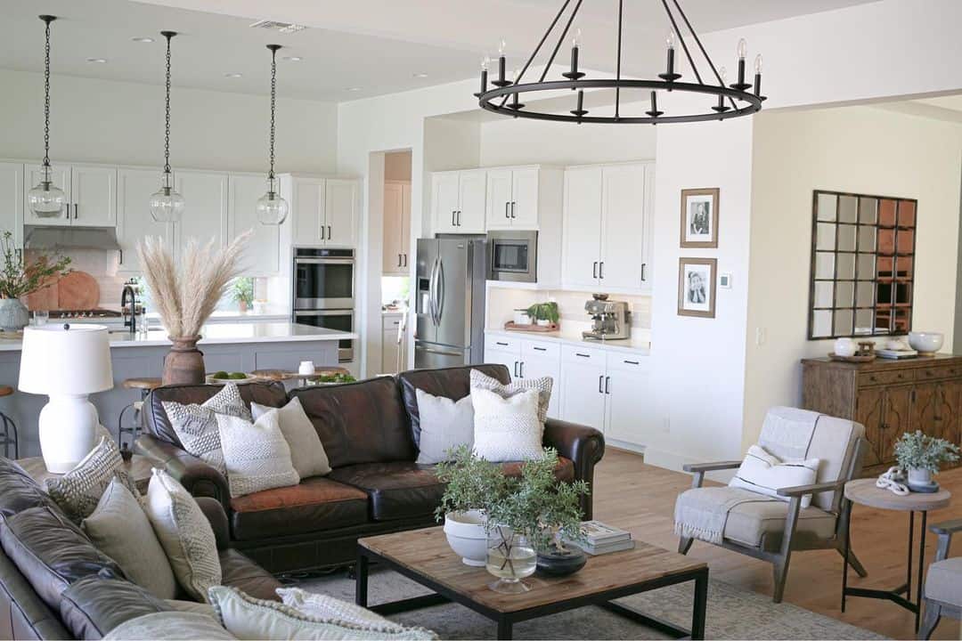 Open-Concept Living Room with Gray Island - Soul & Lane