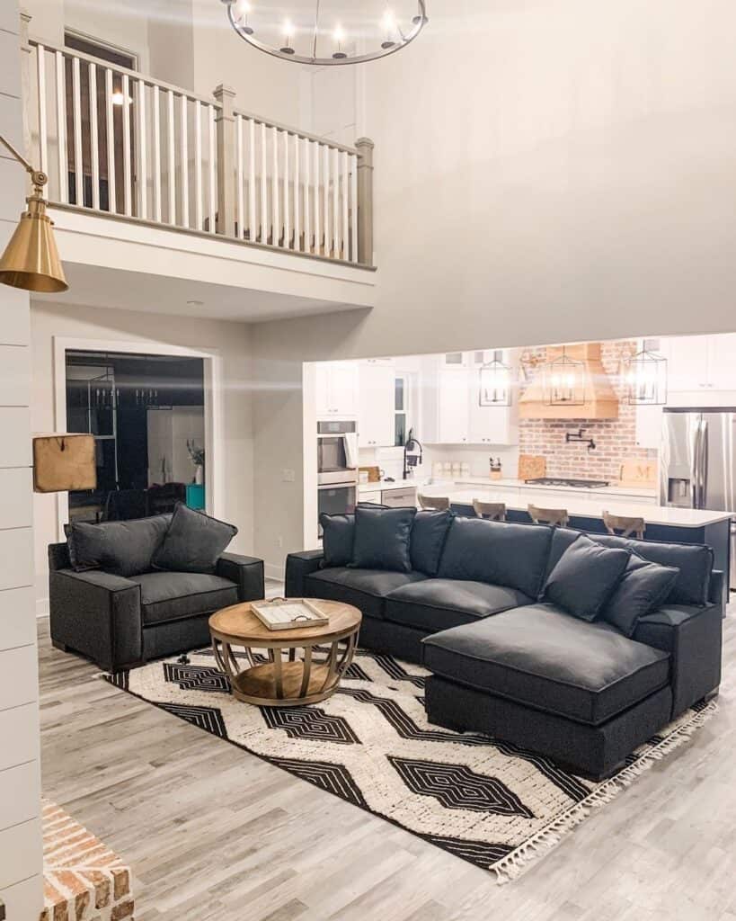 Open Plan Living Room with Black Corner Couch - Soul & Lane