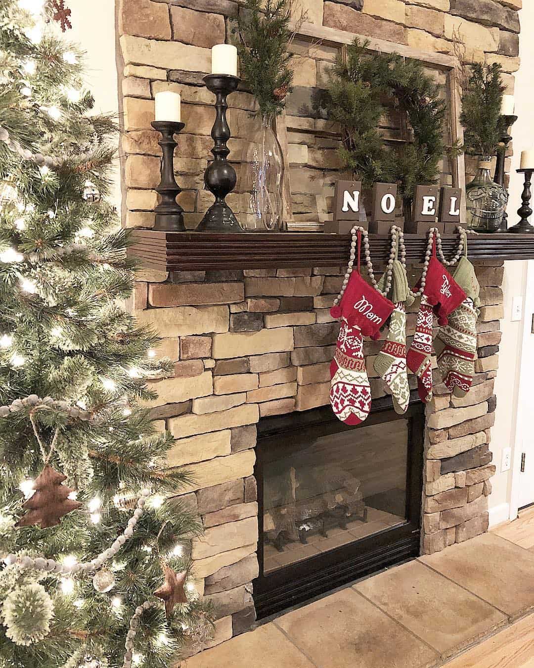 Red and Green Stockings Hanging From Wooden Blocks - Soul & Lane