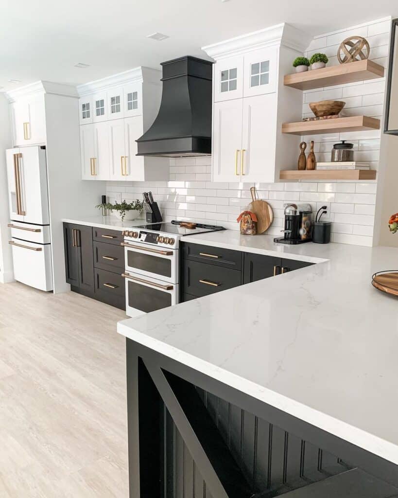Dark cabinets with light countertops store