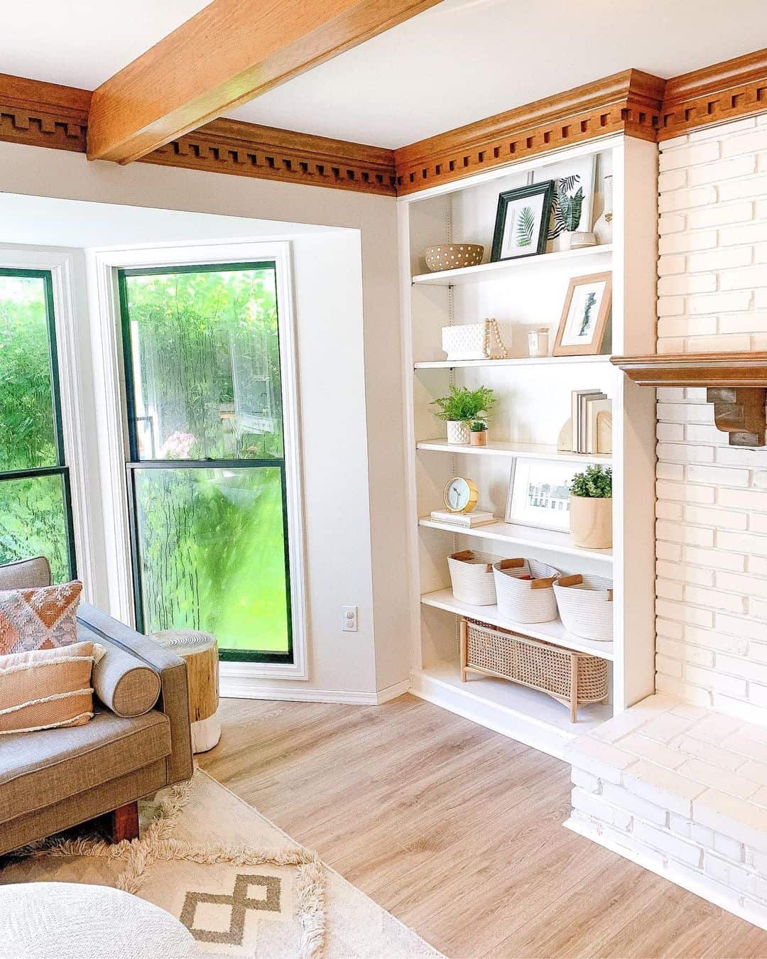 Wood Crown Molding and White Brick - Soul & Lane