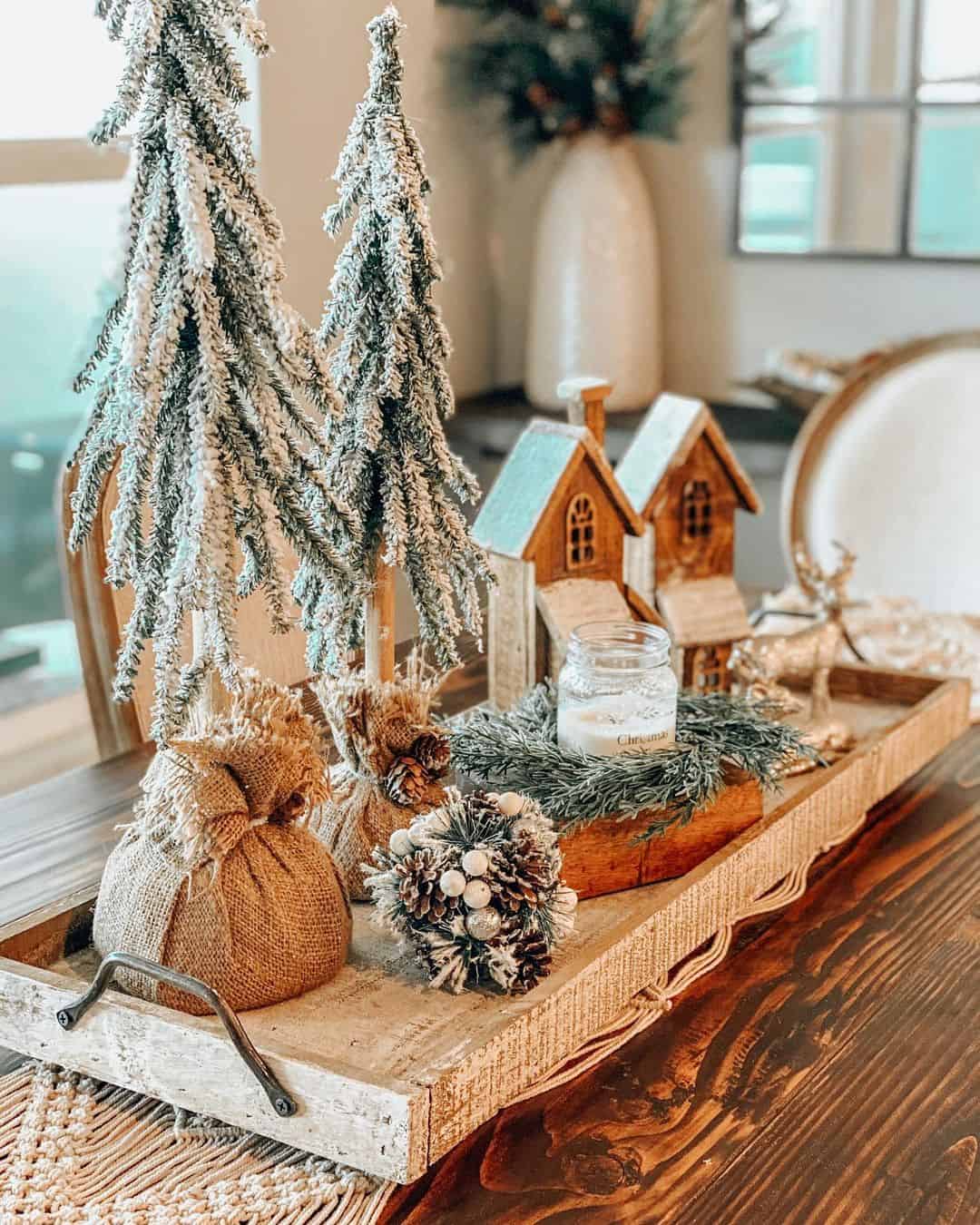 Wood Tray Christmas Centerpiece with Wood Decor - Soul & Lane