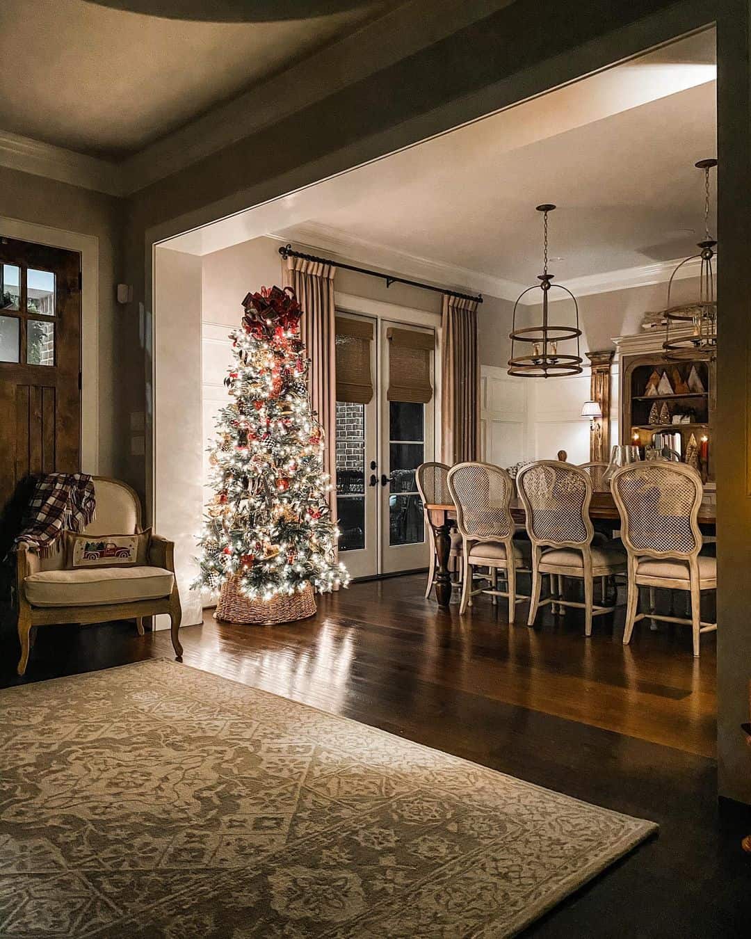 Beautifully Lit Christmas Tree in a Wicker Tree Collar - Soul & Lane