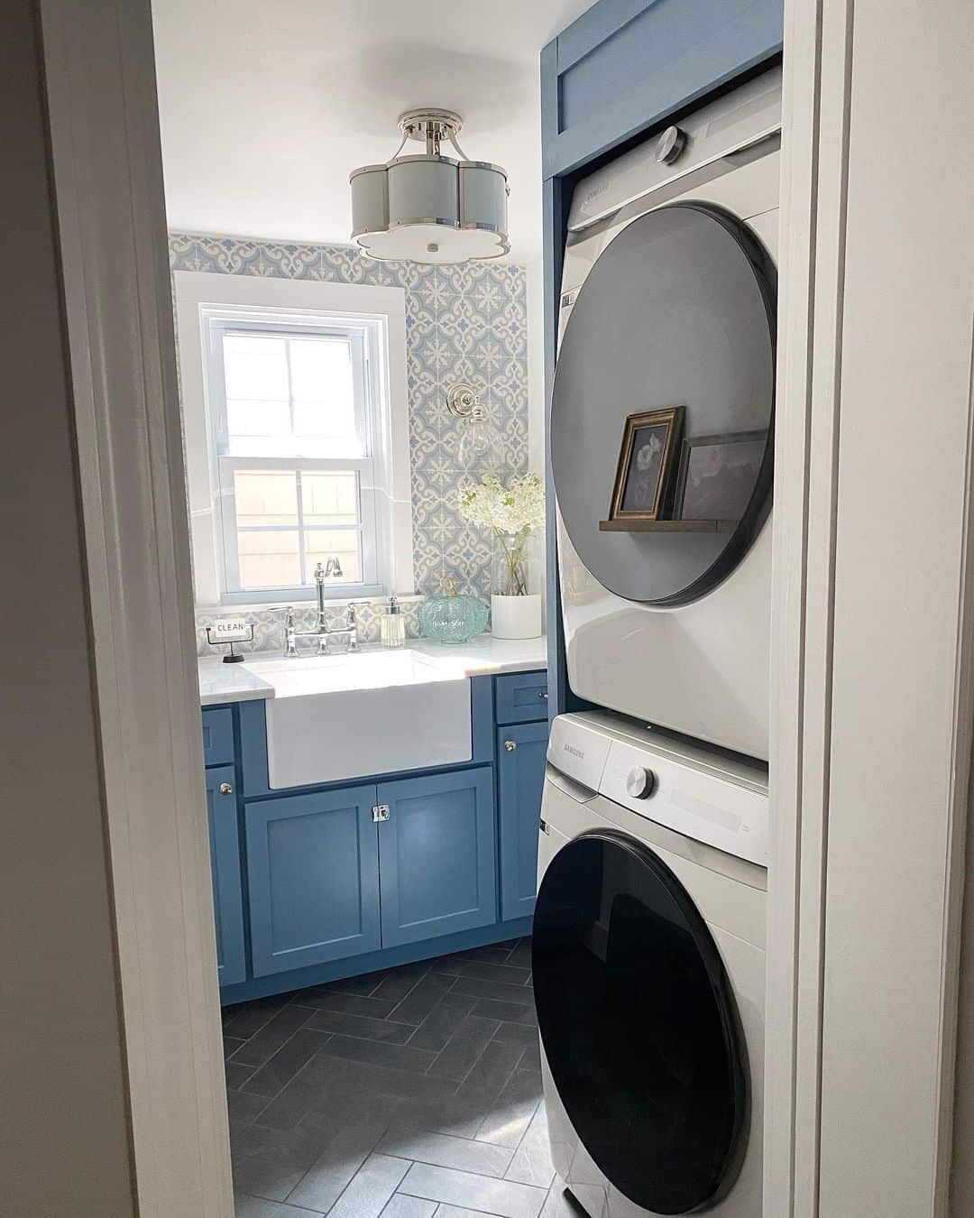 Blue Cabinets and a Gray Herringbone Tile Floor - Soul & Lane - Free to ...