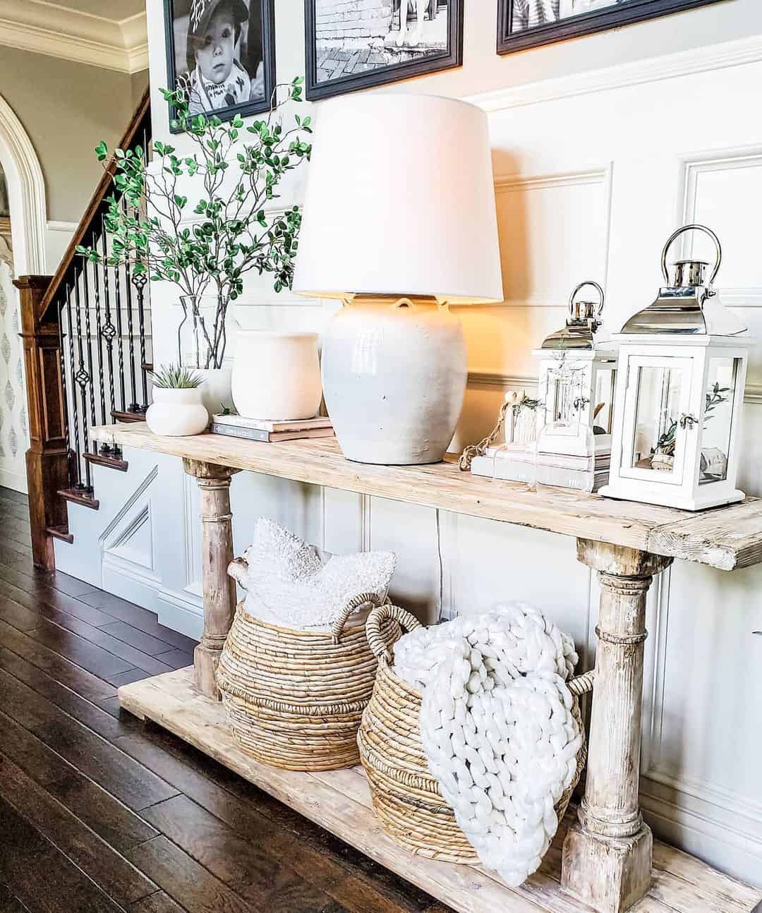 Consul Table with Three Unglazed Ceramic Pots and Plants - Soul & Lane