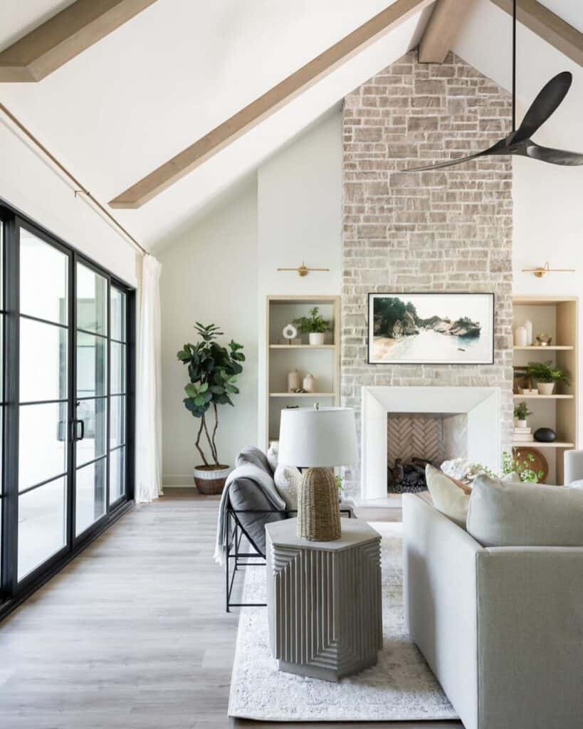 Exposed-Brick Neutral Wall with Built-In Shelves - Soul & Lane