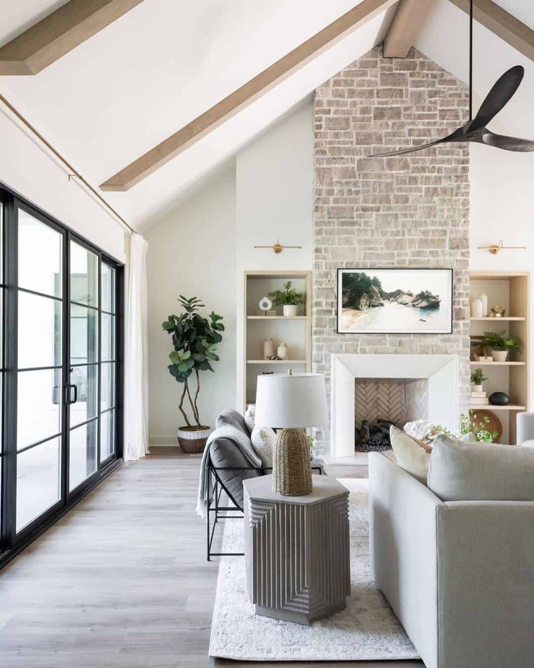 Exposed-Brick Neutral Wall with Built-In Shelves - Soul & Lane