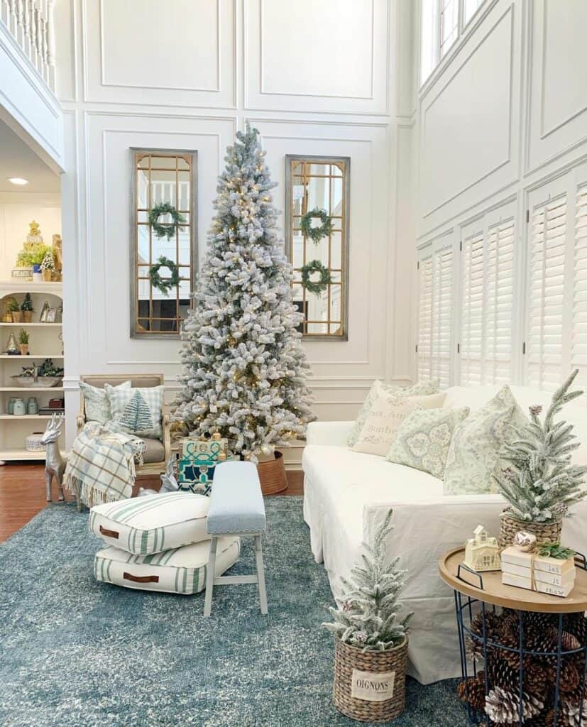 Flocked Christmas Tree in Wicker Tree Collar - Soul & Lane