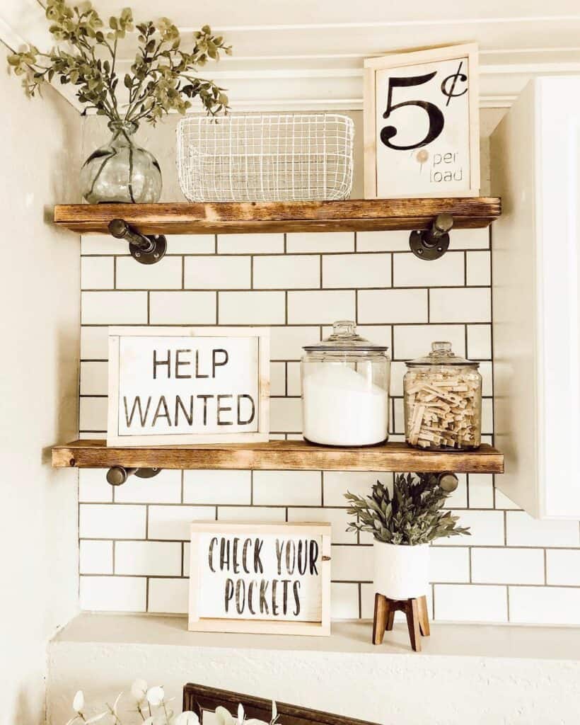 Laundry Shelves with Flowers and Signs - Soul & Lane