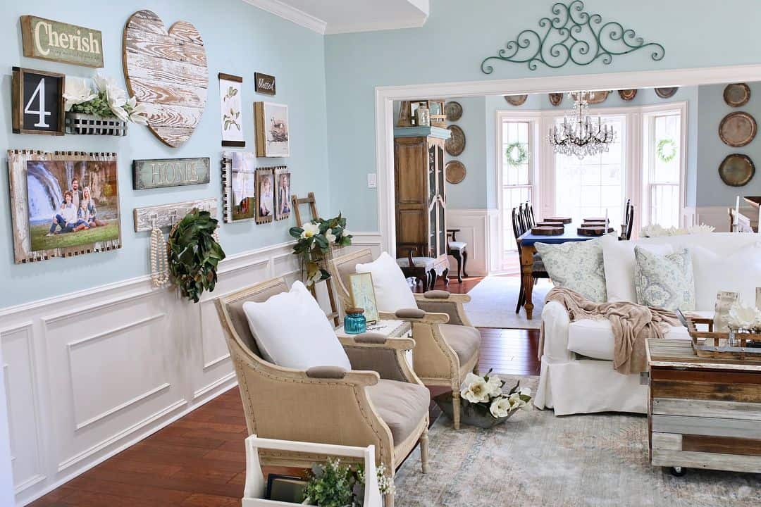 Light Blue Living Room with Farmhouse Décor - Soul & Lane
