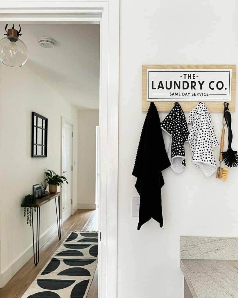 Light Wood Laundry Room Sign with Towel Hooks - Soul & Lane