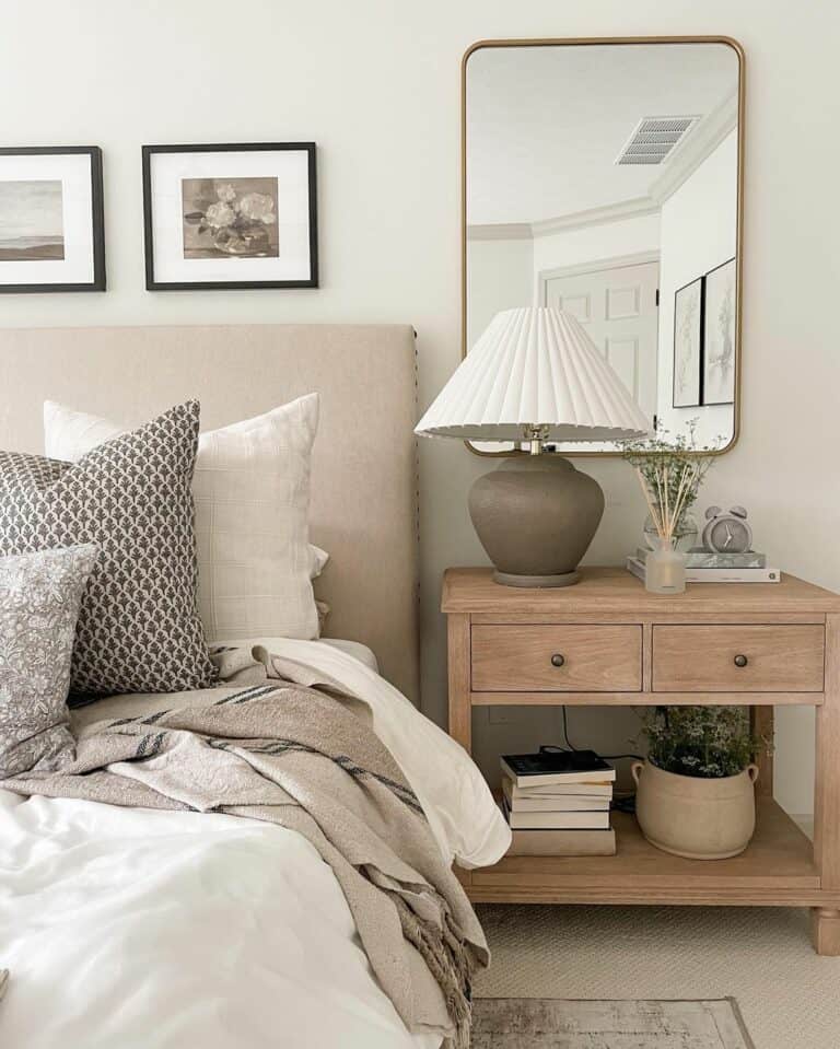 Neutral Décor and Rectangular Mirror Above Nightstand - Soul & Lane