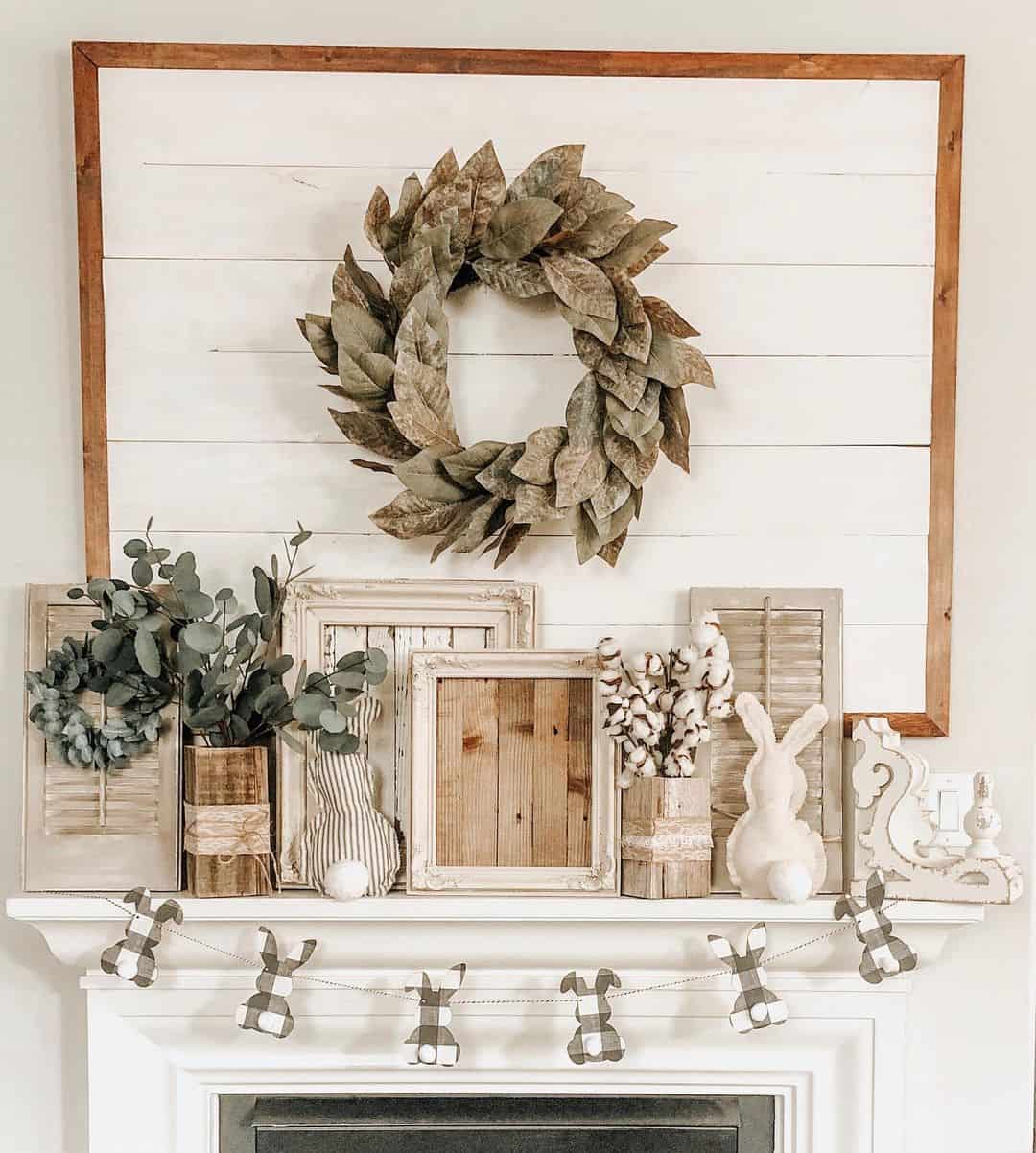 Neutral Wreath above Easter Mantel Décor - Soul & Lane