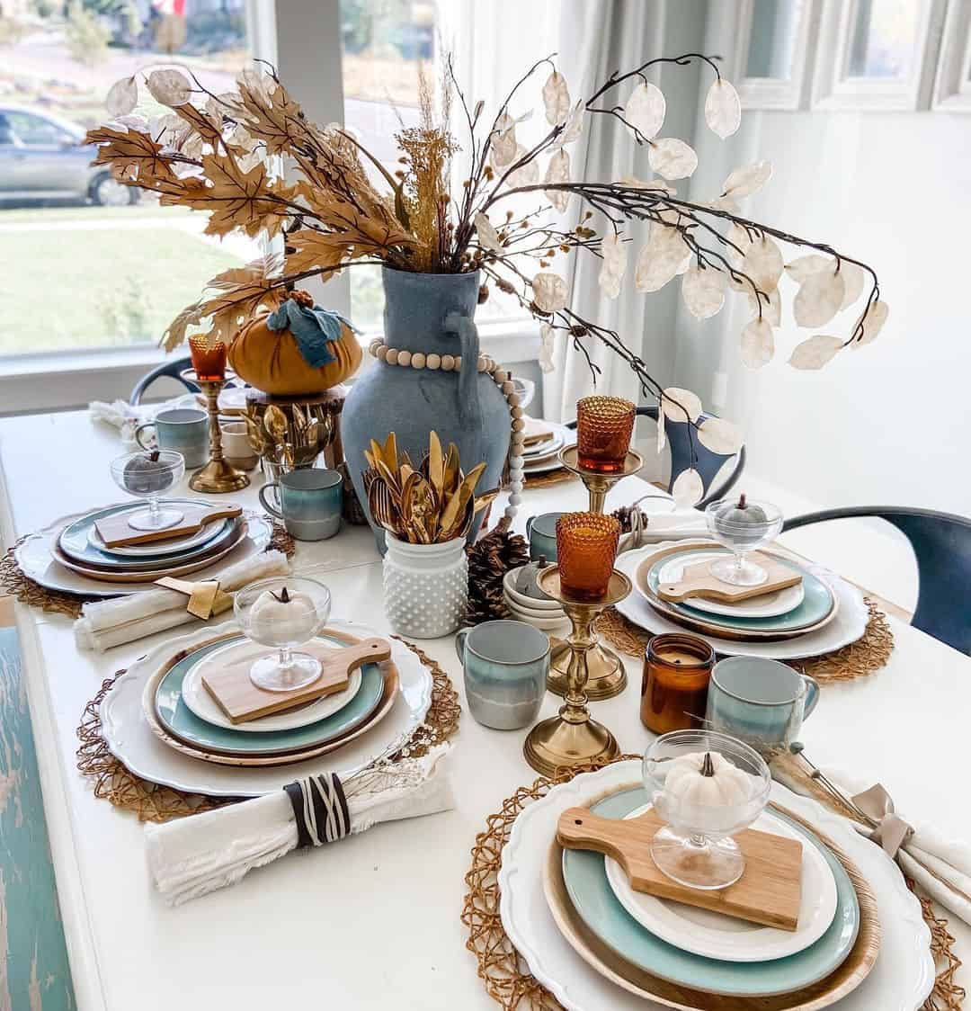 Orange and Blue Fall Tablescape - Soul & Lane