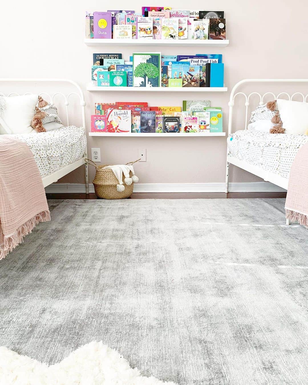 Pale Pink Bedroom With Floating Bookshelves Soul And Lane