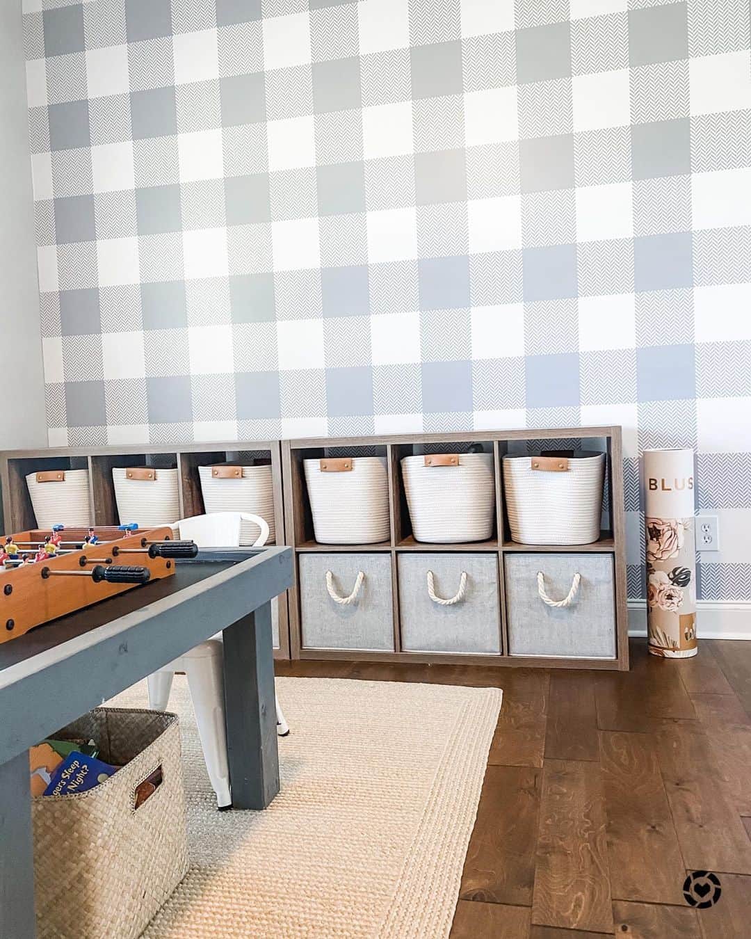 Plaid Playroom Wallpaper with Matching Storage - Soul & Lane