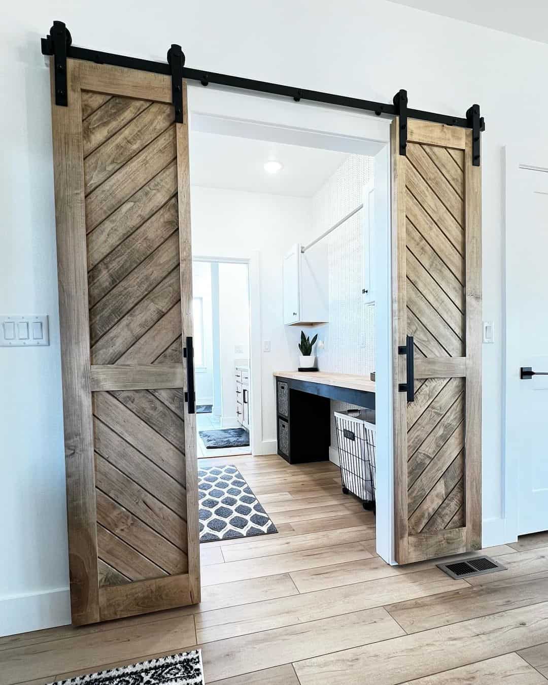 Split Wooden Barn Door in a Foyer - Soul & Lane