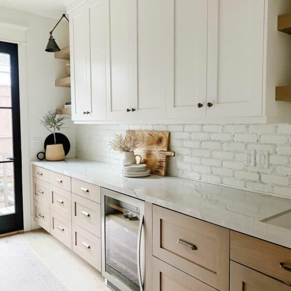 White Brick Backsplash and White Oak Cabinets - Soul & Lane