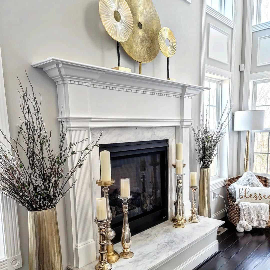 White Fireplace with Gold Décor - Soul & Lane