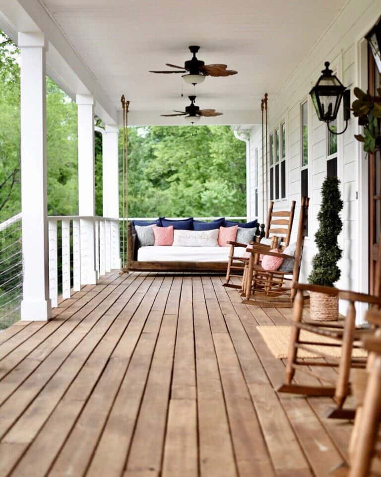 White Horizontal Porch Railing with Cables - Soul & Lane