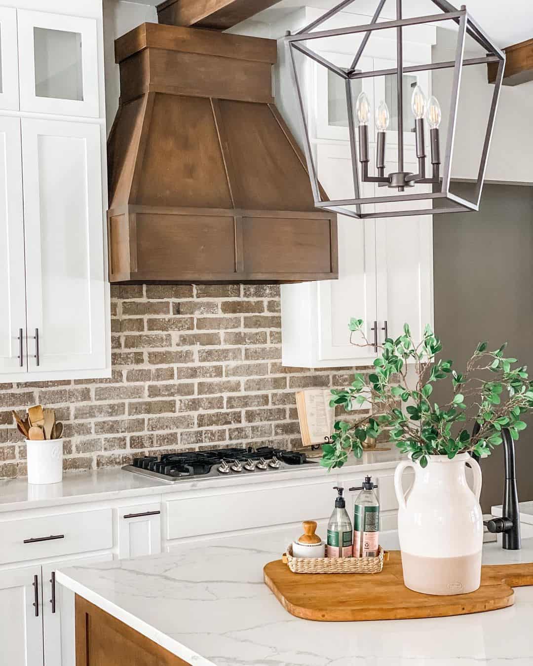 White Rustic Farmhouse Kitchen with Brickwork Backsplash - Soul & Lane
