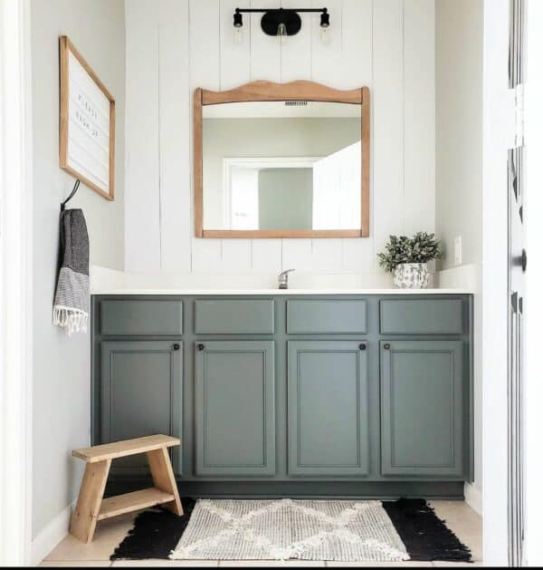 White Vertical Shiplap Bathroom Accent Wall - Soul & Lane