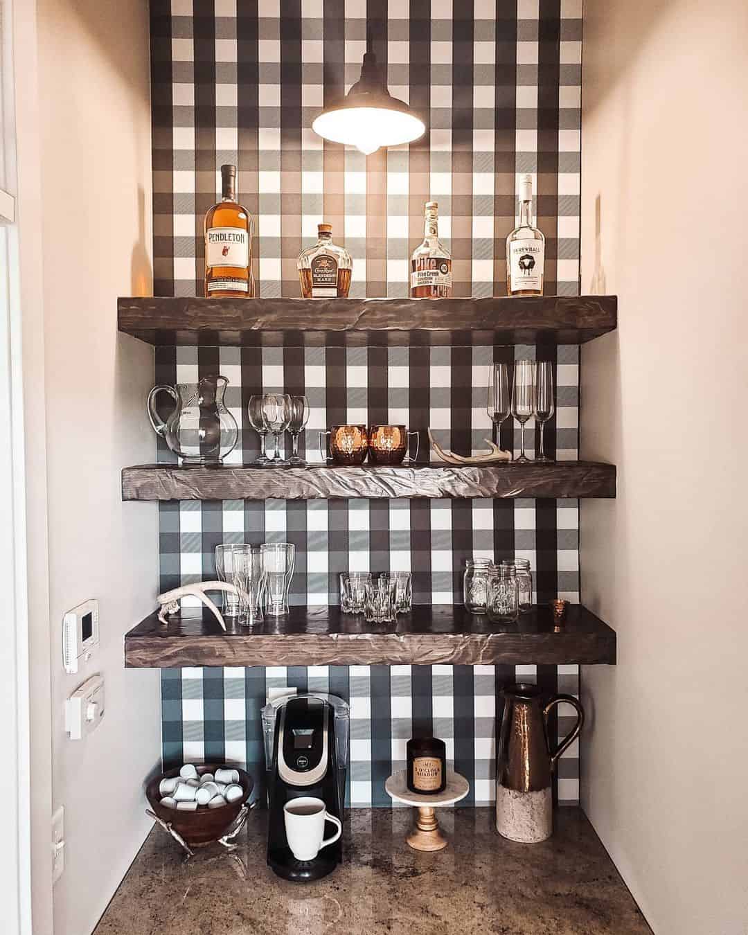 Beverage Bar With Black Gingham Wallpaper - Soul & Lane