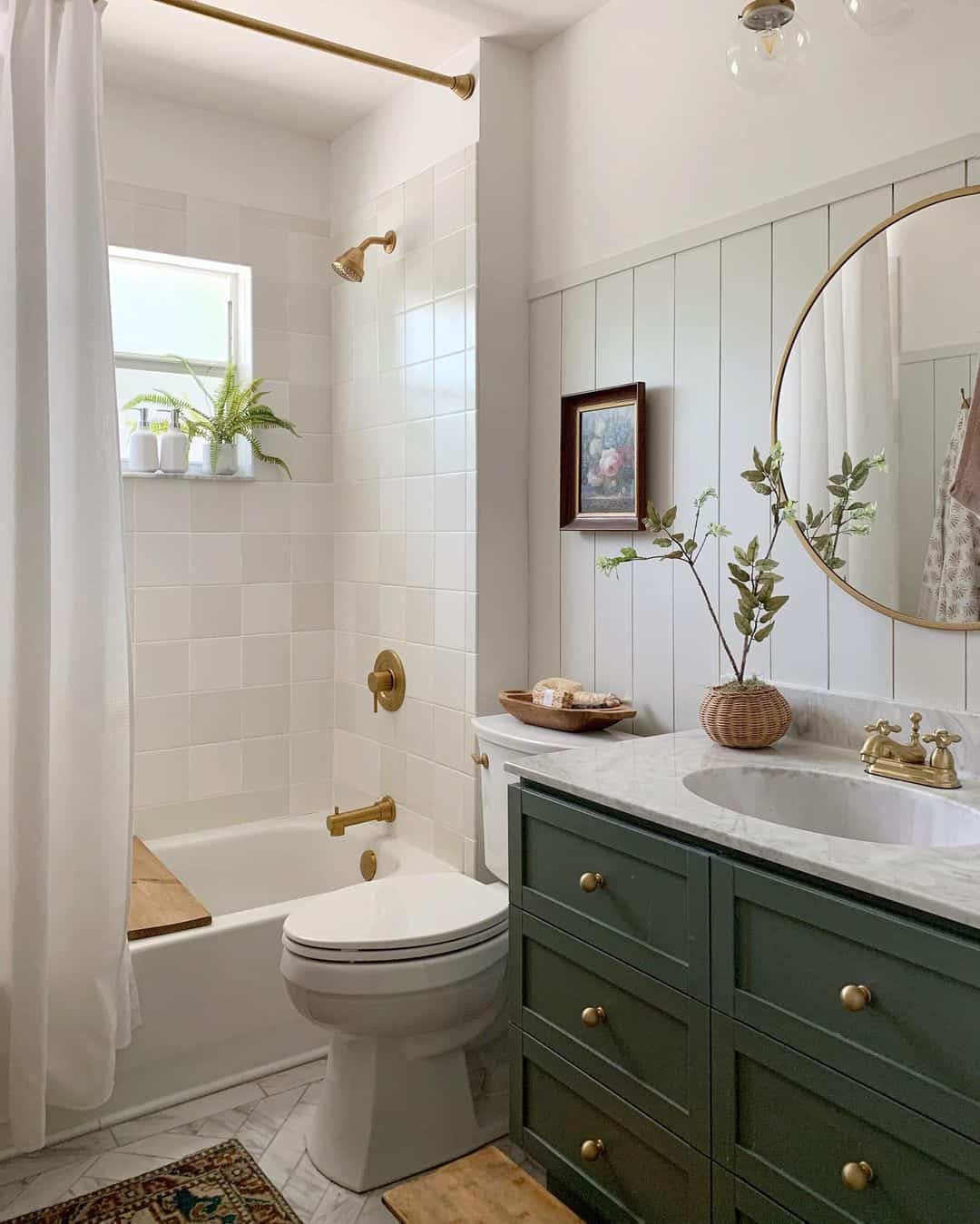 Boho-Inspired Bathroom with a Light Gray Shiplap Backsplash Wall - Soul & Lane