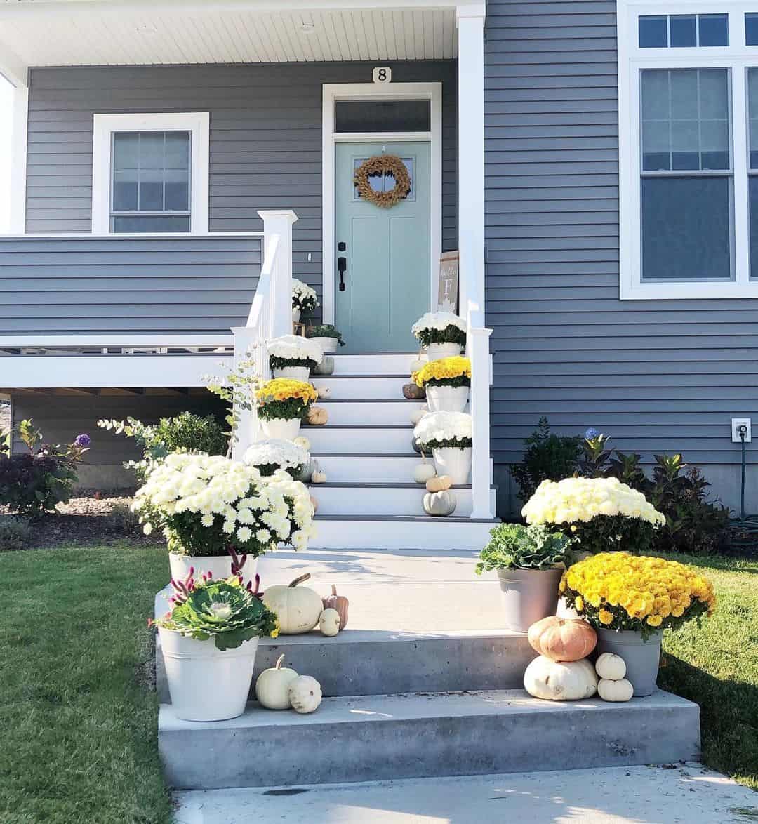 Bright Floral Walkway With Cement Front Steps - Soul & Lane